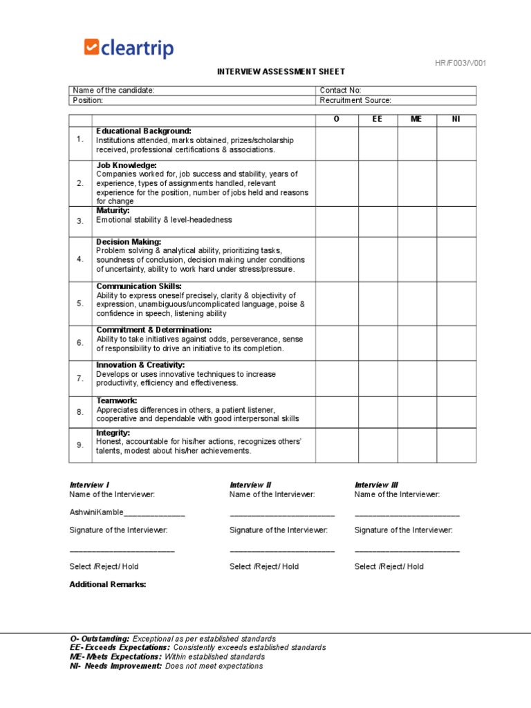 Interview Assesment Sheet | PDF | Recruitment | Decision Making