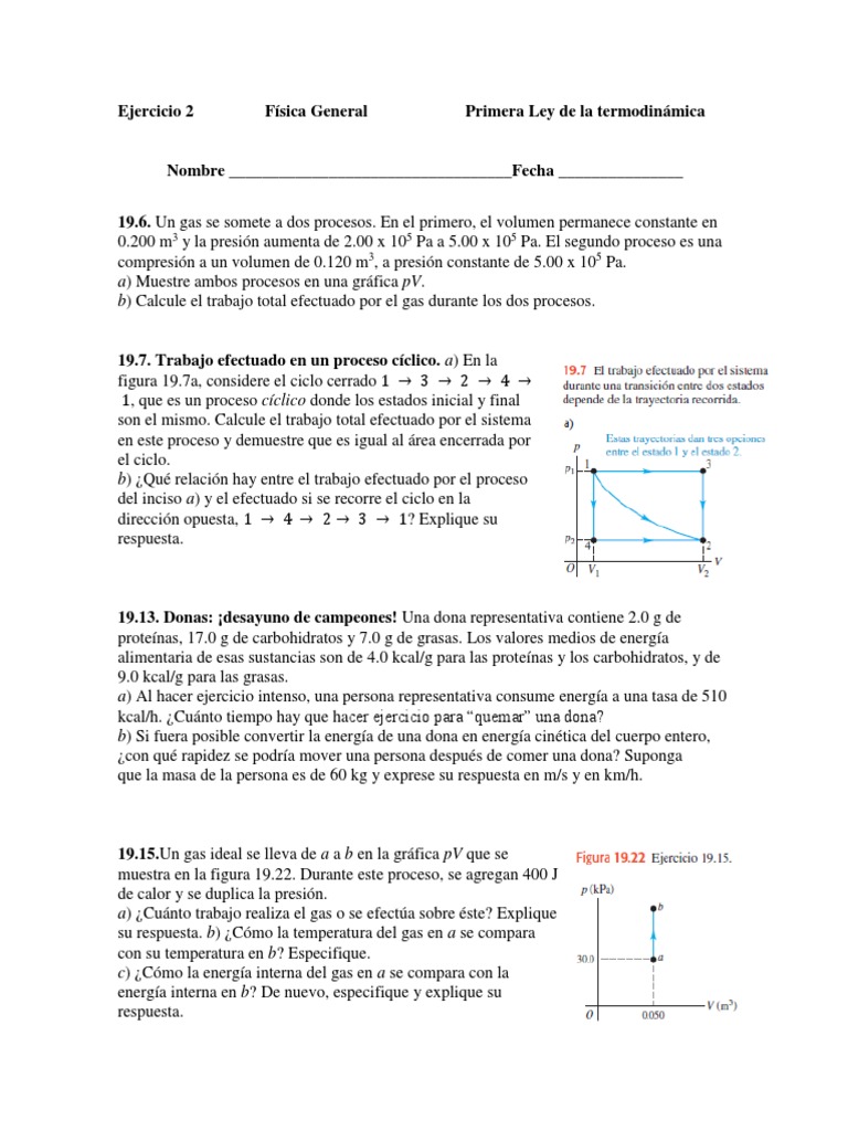 Ejercicio 2 Física General Primera Ley de La Termodinámica | PDF | Gases | Calor
