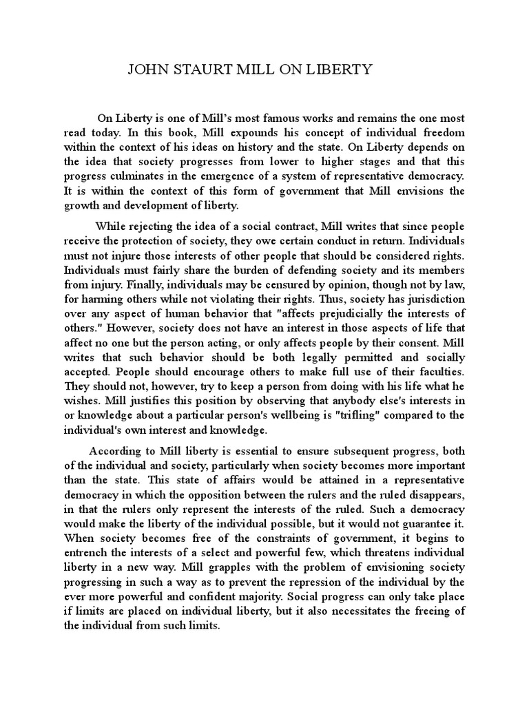 John Staurt Mill On Liberty | PDF | John Stuart Mill | Liberty