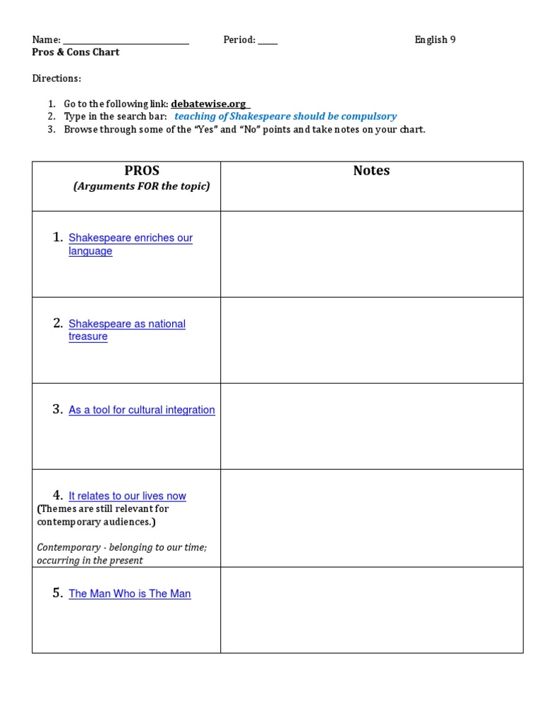 With Links Pros and Cons Graphic Organizer | PDF | Foreign Language Studies