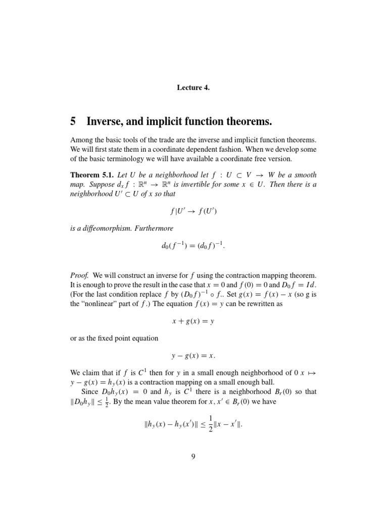 Inverse and Implicit Function Theorem | PDF | Function (Mathematics) | Differentiable Manifold