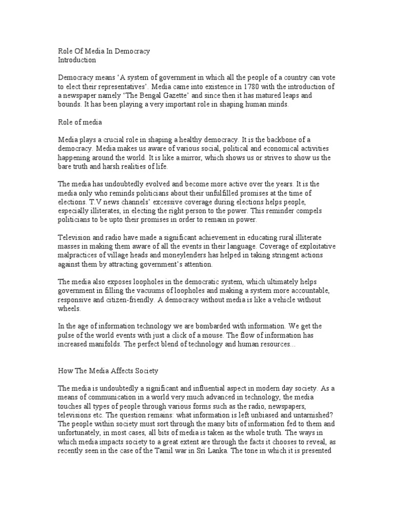 Role of Media in Democracy | PDF | Public Sphere