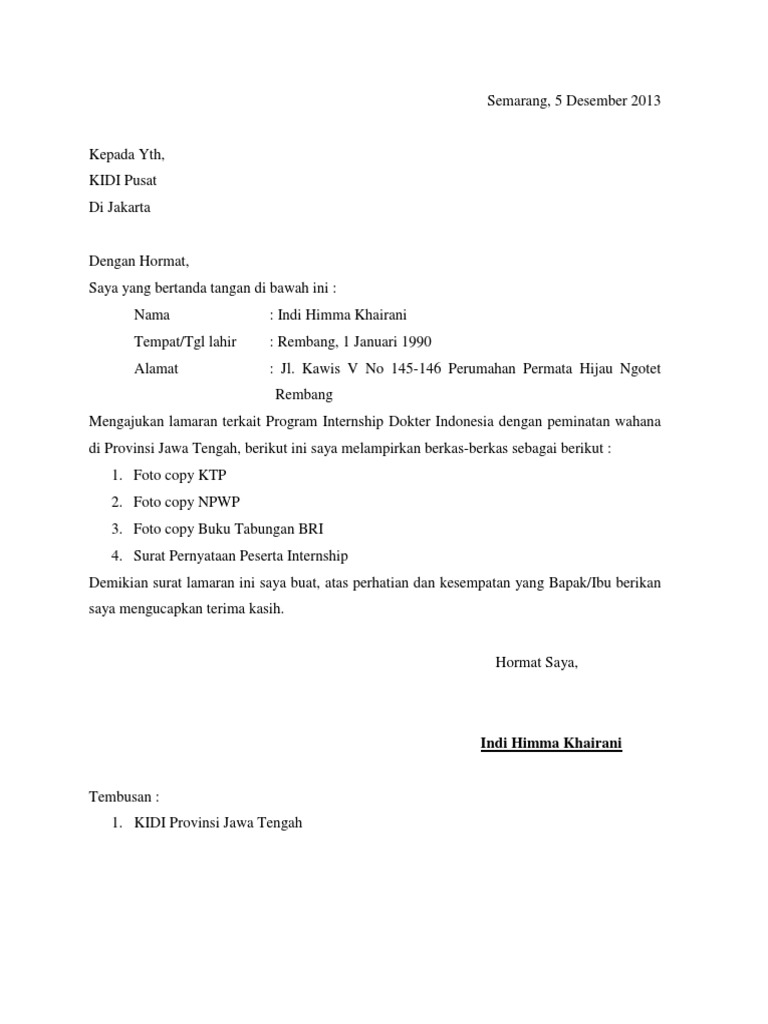 Surat Lamaran Internship Dokter | PDF