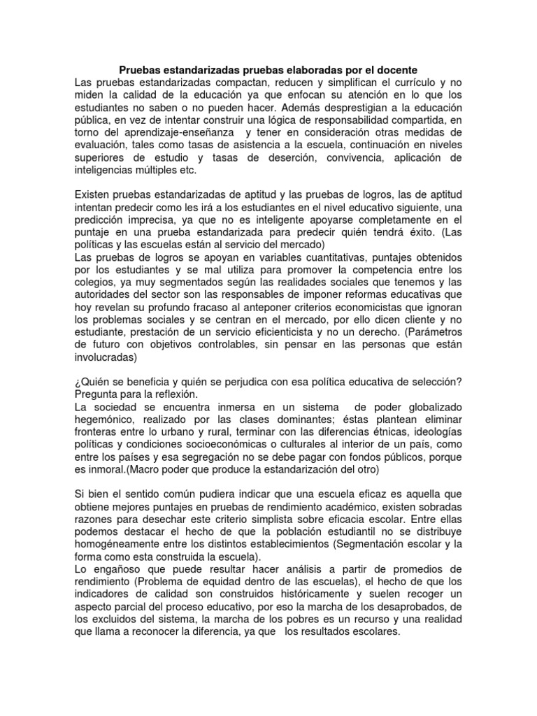 Pruebas Estandarizadas Pruebas Elaboradas Por El Docente | Validez ...