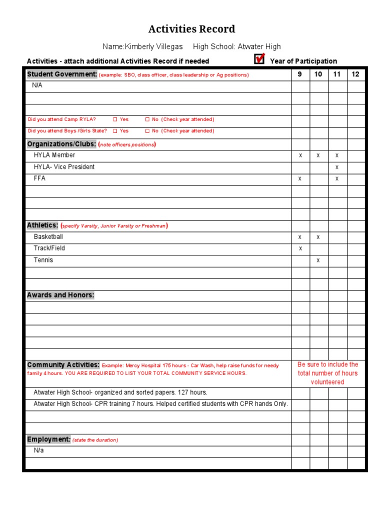 Activities Record | PDF
