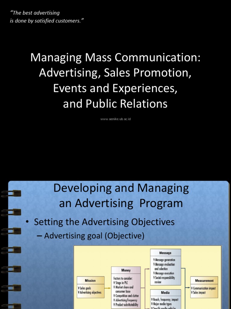 Managing Mass Communication Advertising Sales Promotion Events and ...