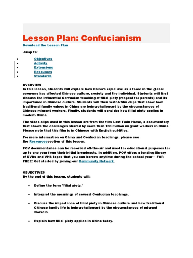Lesson Plan - Religion | PDF | Confucianism | China