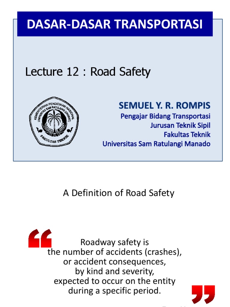Lecture 12 - Transportation Fundamentals - Road Safety | PDF | Traffic ...