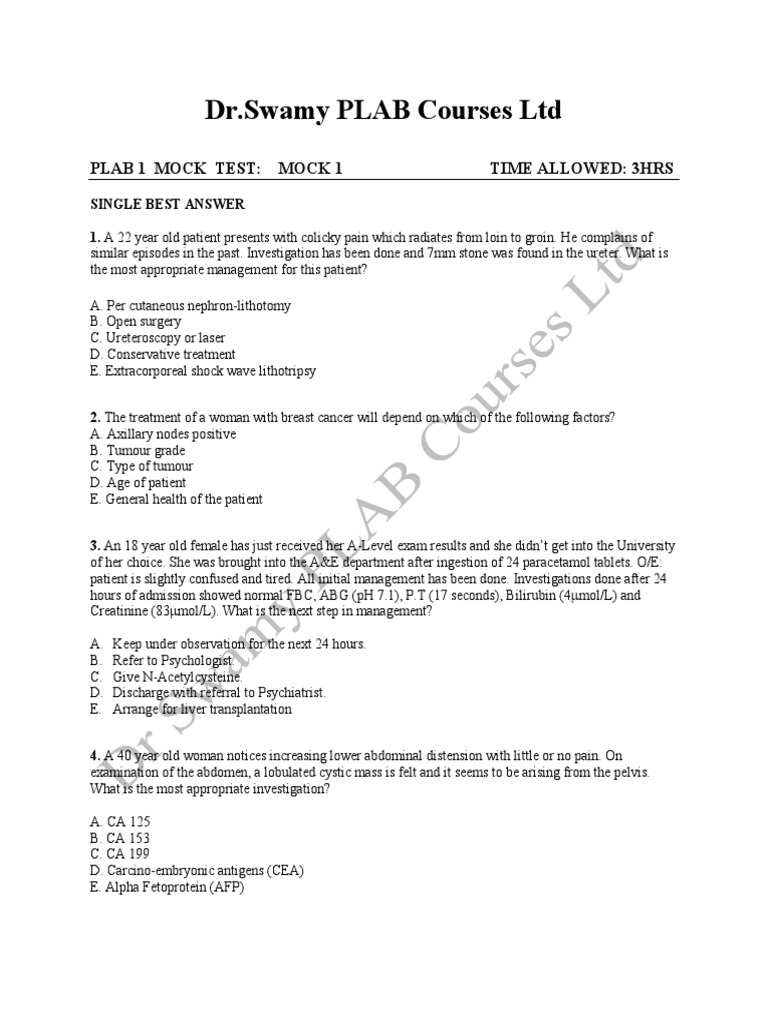 Swamy PLAB Mocks | PDF | Congenital Heart Defect | Ear