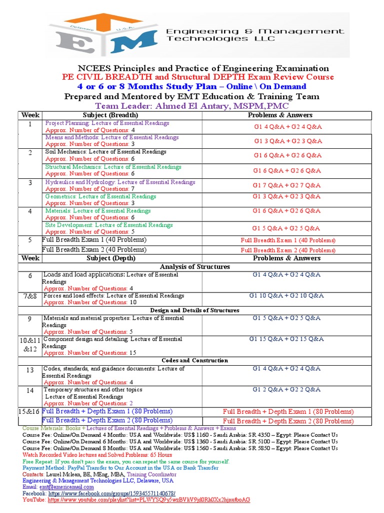 Comprehensive Civil Engineering PE Exam Preparation Course: 4, 6, or 8 ...