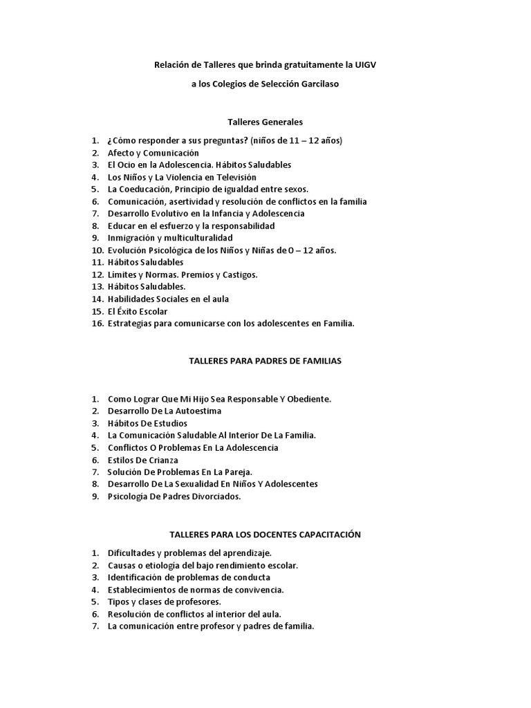 Temas Charlas para Colegios 2019 | PDF