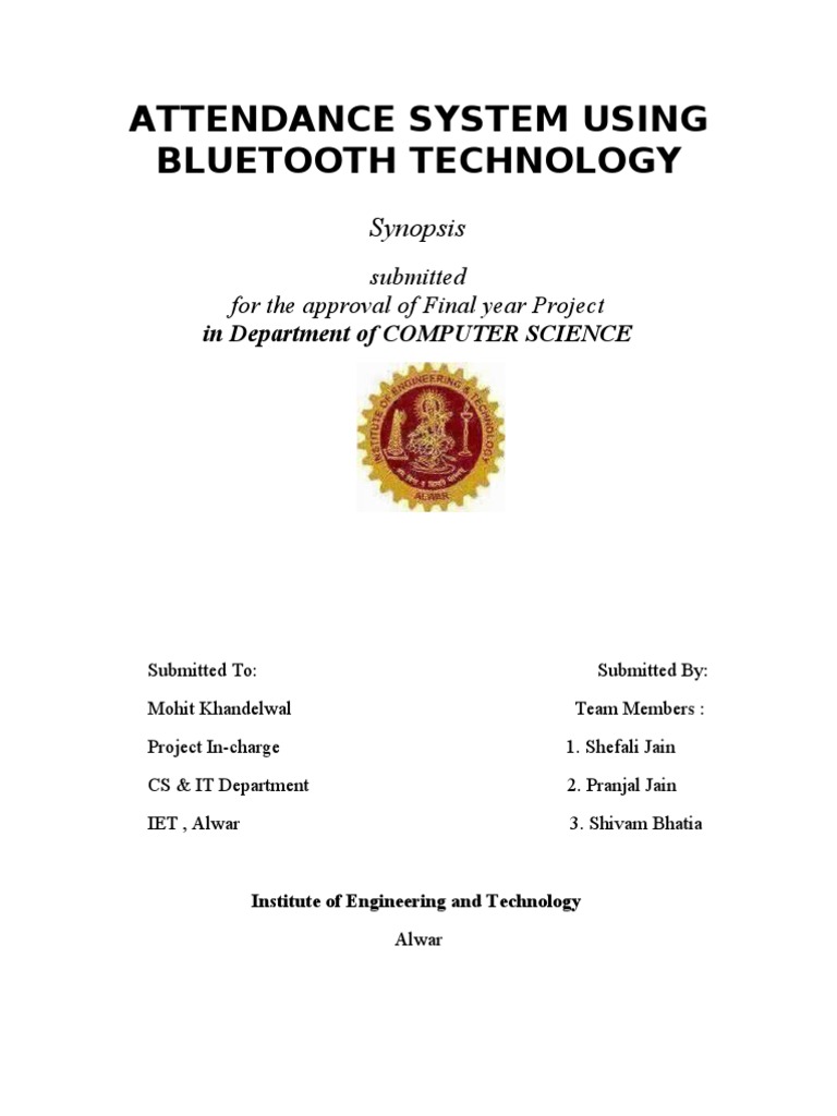 Attendance System Using Bluetooth Technology: Synopsis | PDF ...