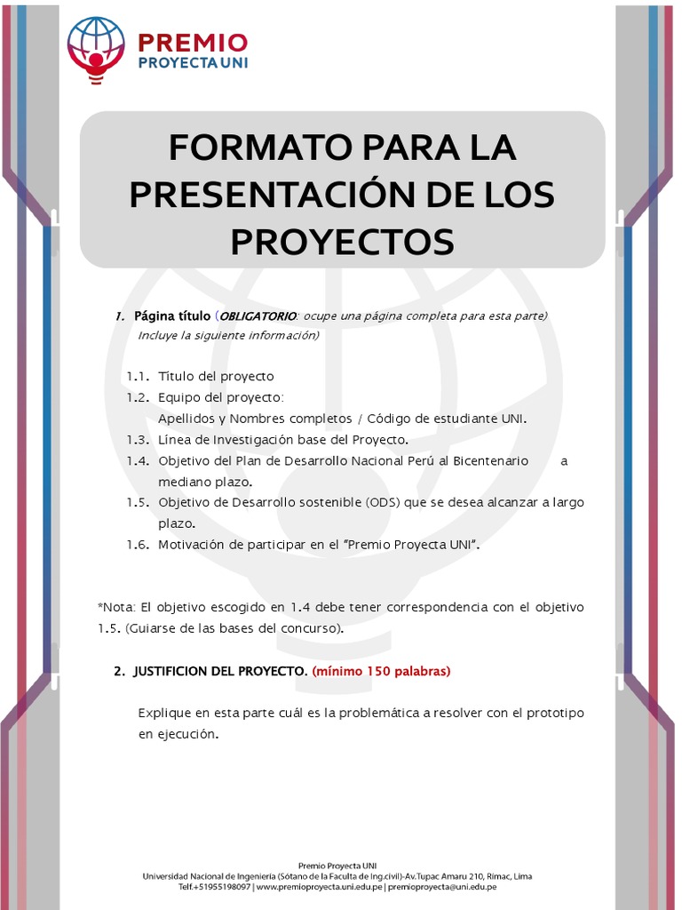 Formato de Presentacion de Proyectos | Descargar gratis PDF | Planificación | Informática y ...