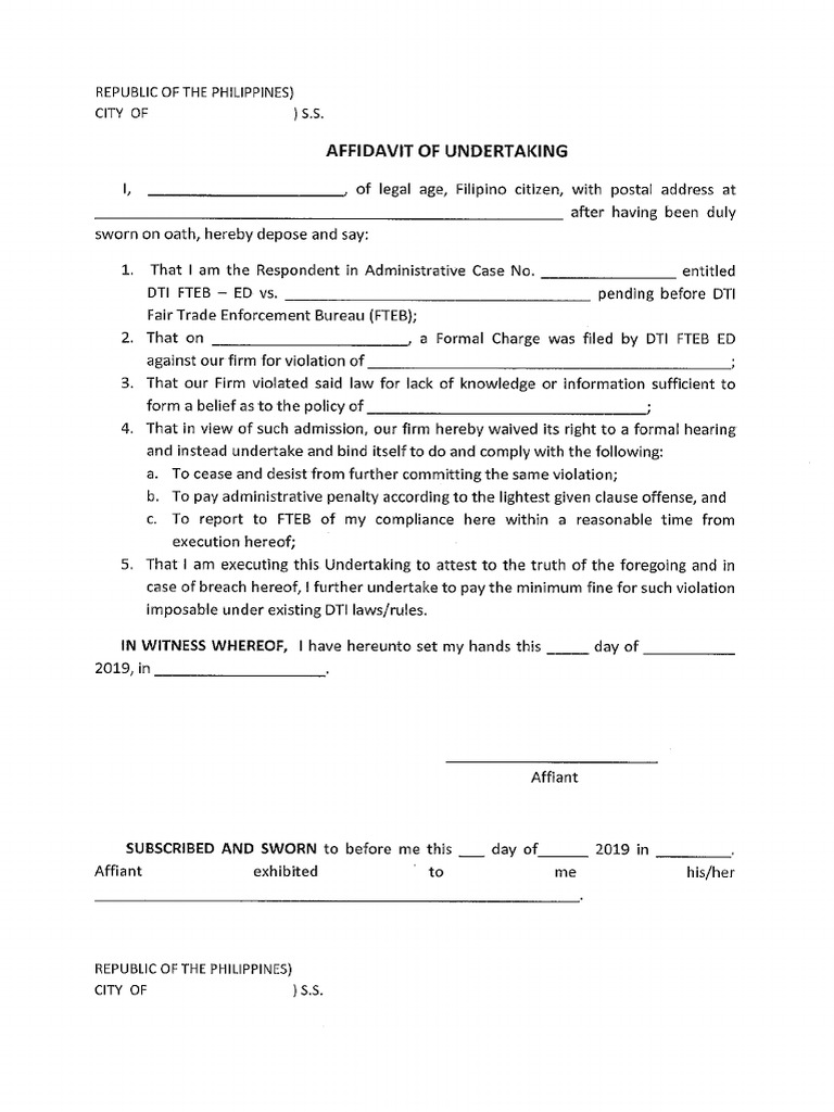 Affidavit of Undertaking | PDF