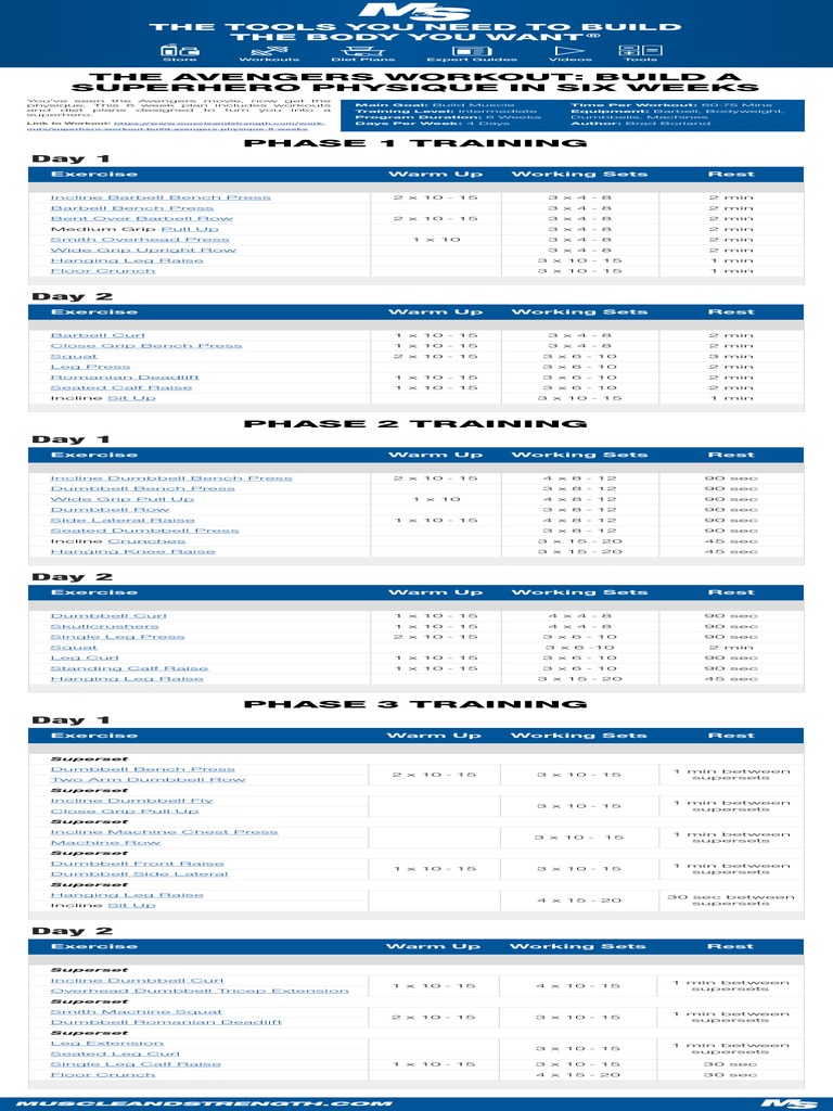 The Avengers Workout: Build A Superhero Physique in Six Weeks | PDF ...