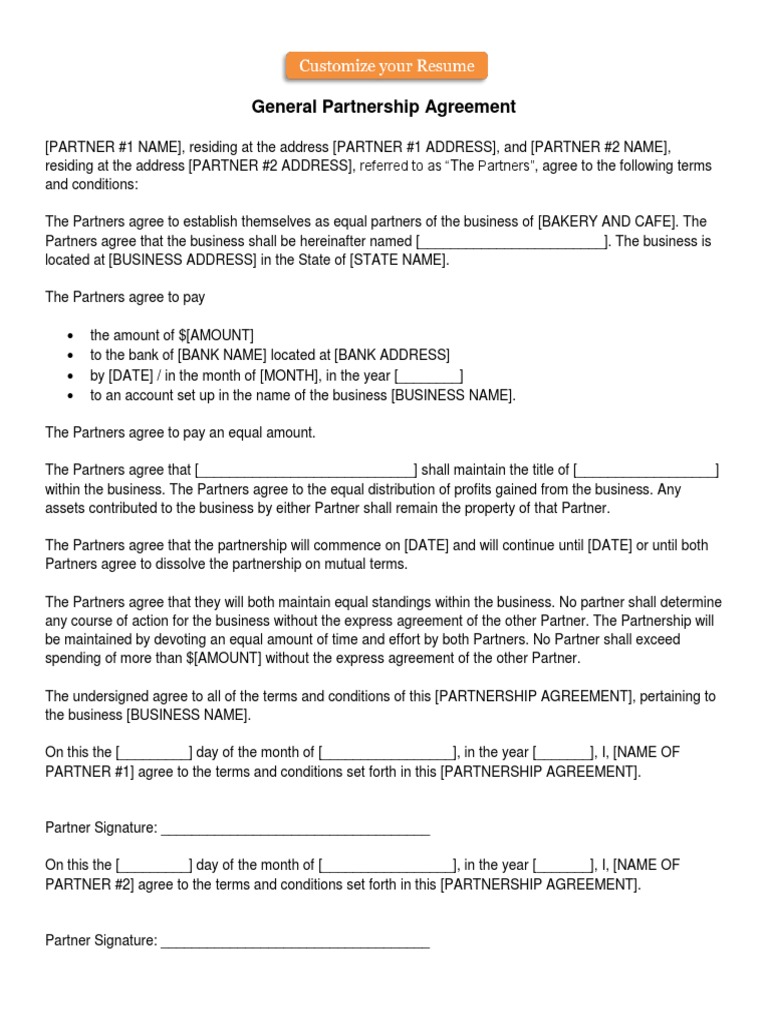 General Partnership Agreement | PDF | General Partnership | Partnership