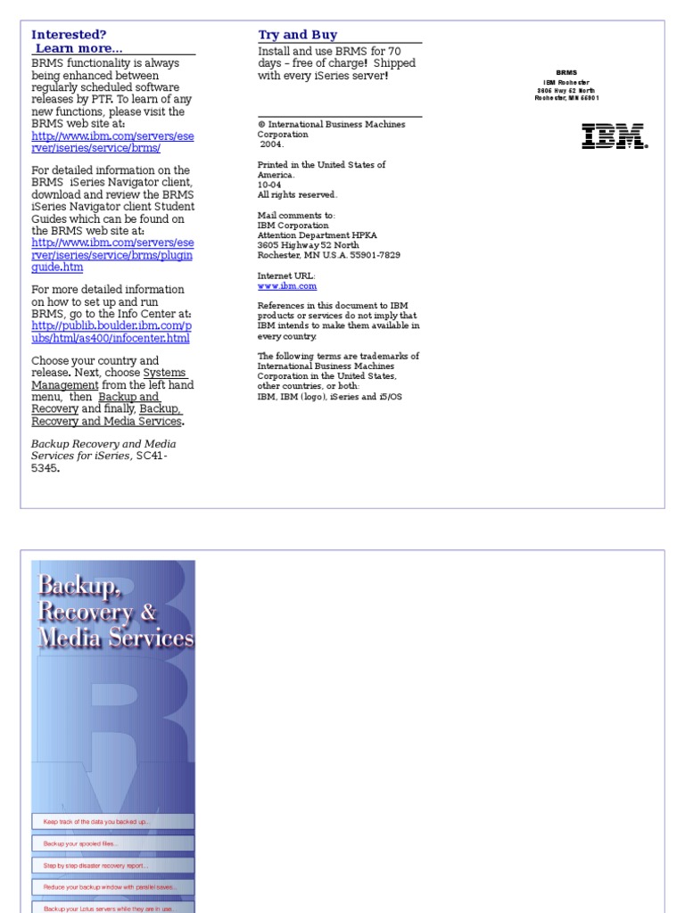 Brms Brochure | PDF | Ibm System I | Backup