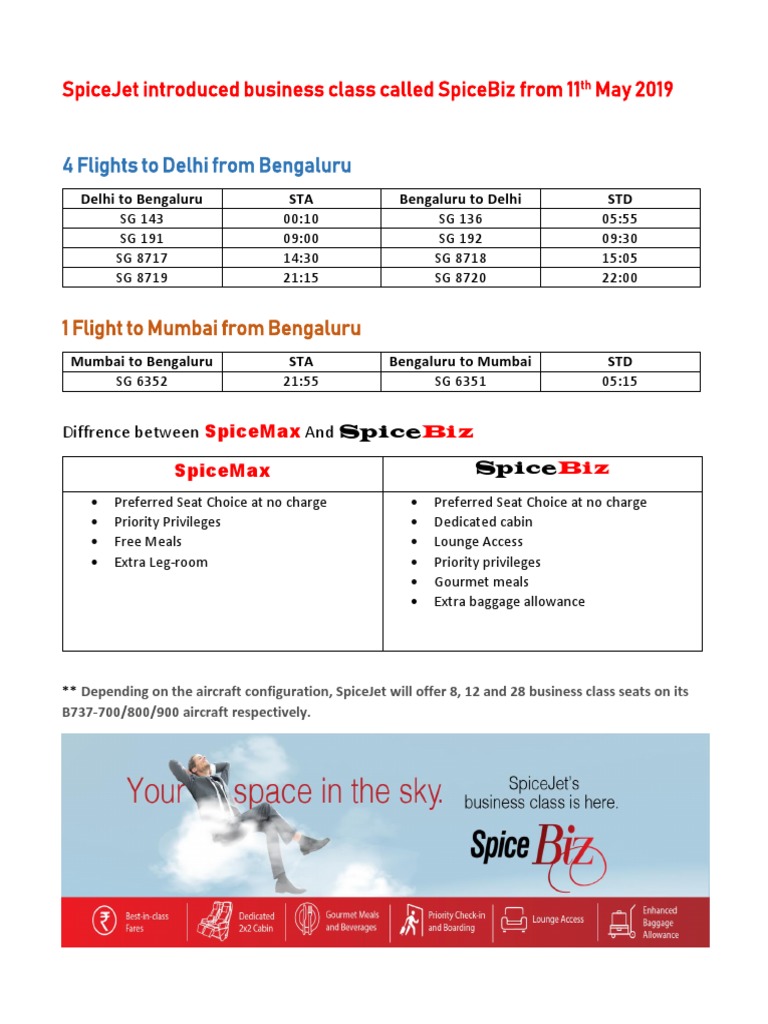 4 Flights To Delhi From Bengaluru: Spicejet Introduced Business Class ...