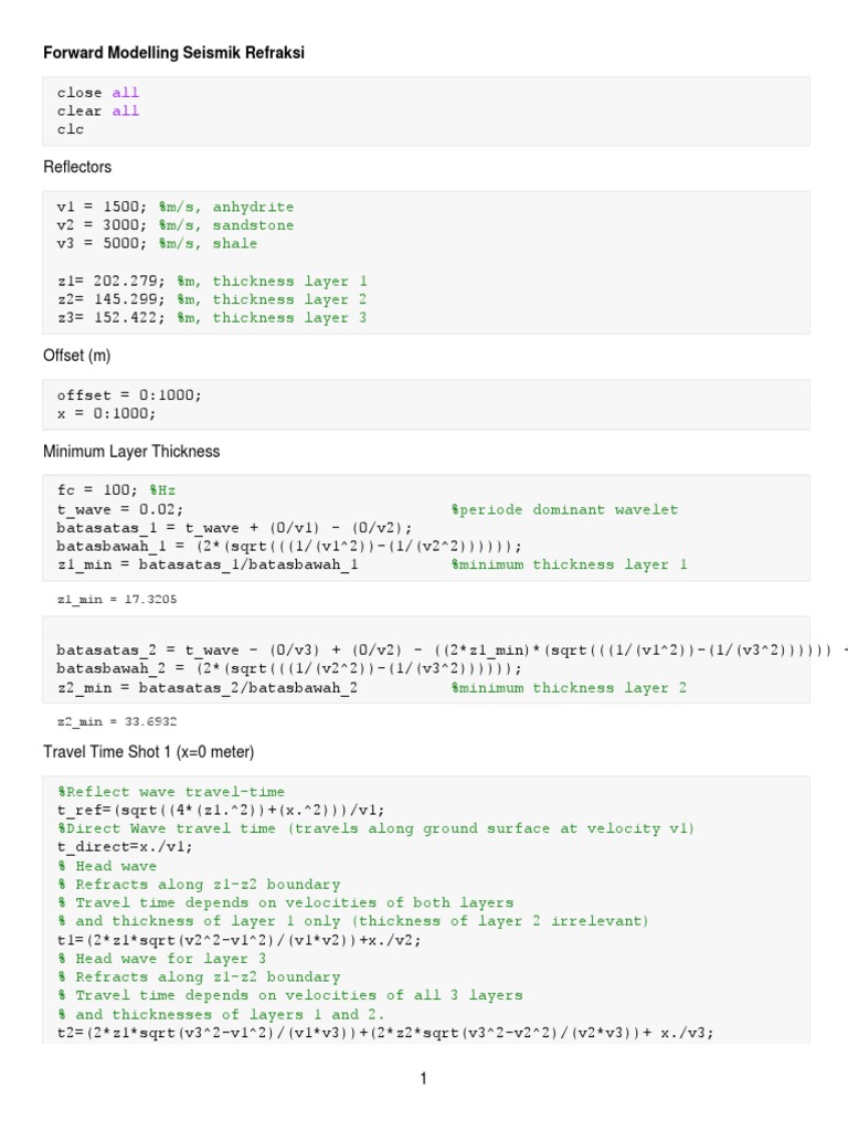 Forward Modelling Seismic Refraction Matlab | PDF | Reflection Seismology | Refraction