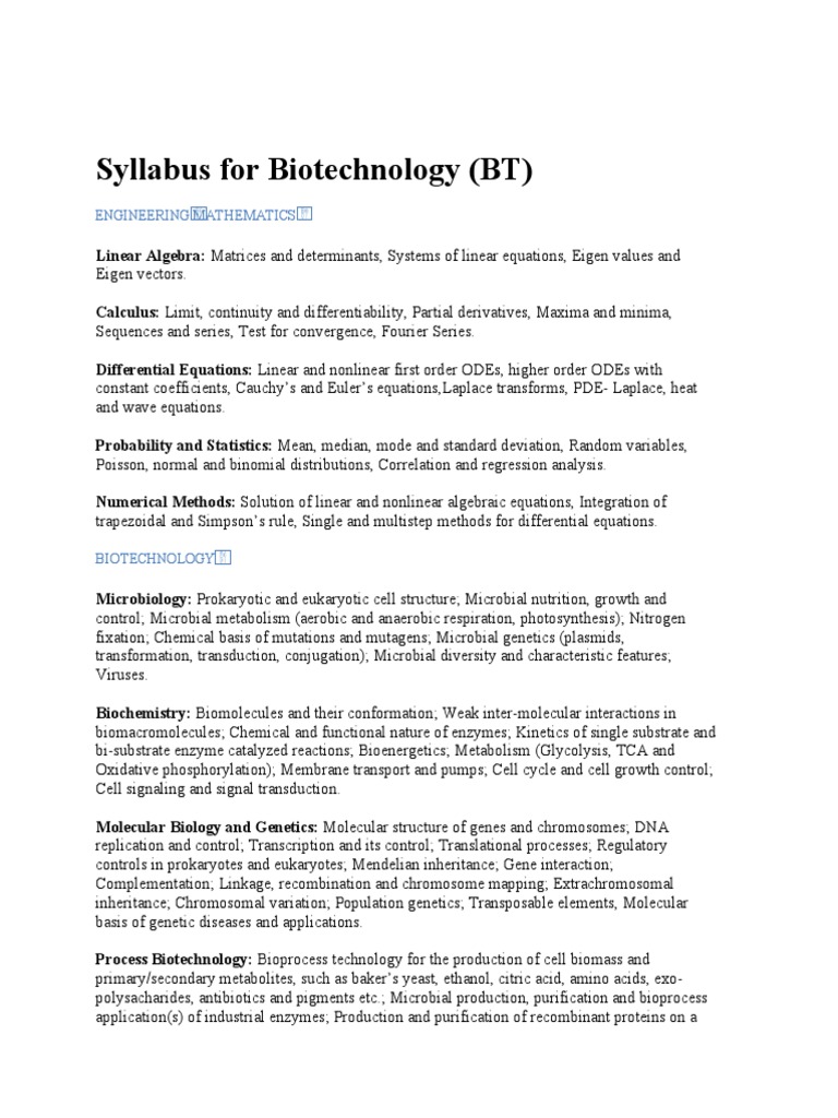 Syllabus For Biotechnology (BT) : Engineering Mathematics | PDF ...