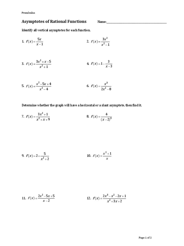 Asymptotes of Rational Functions: X FX X X FX X | PDF | Asymptote ...