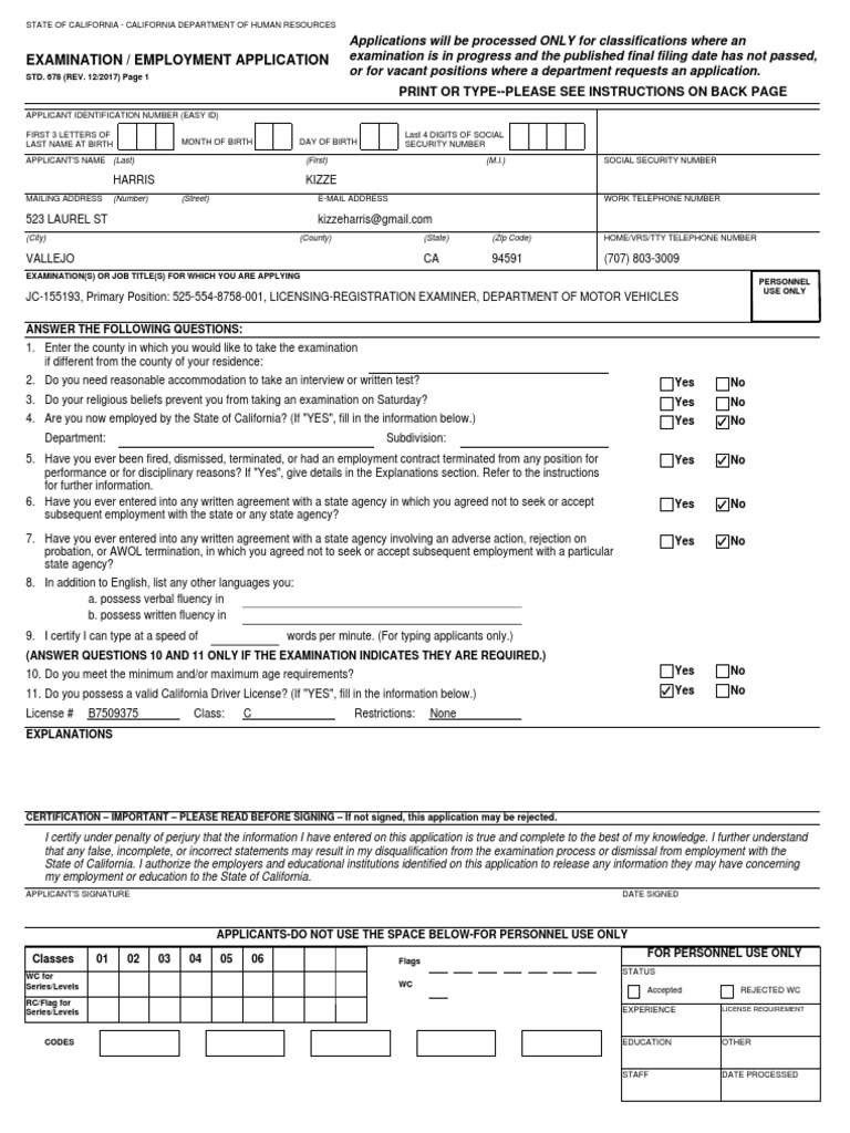 California Employment Application Form | PDF | Test (Assessment ...