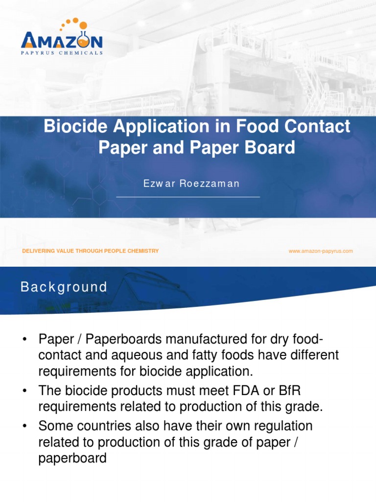 Biocide Application In Food Contact Paper And Paper Board Pdf Odor
