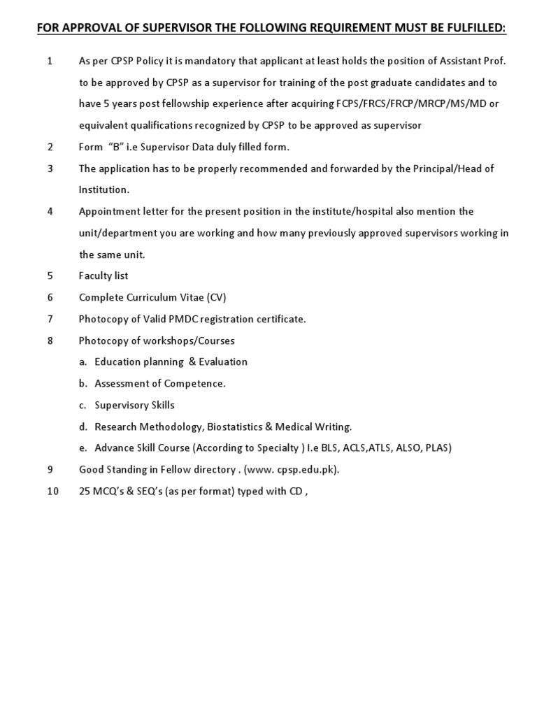 Requirment For Supervisor | PDF | Educational Assessment And Evaluation ...