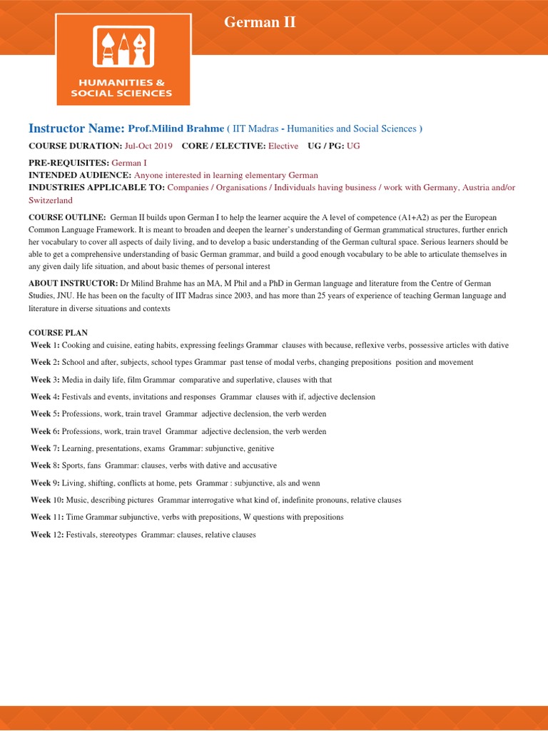 German II: Instructor Name | PDF | German Language | Verb