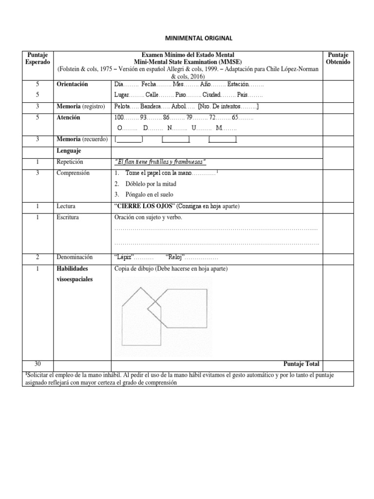 Minimental Adaptación Chilena | PDF
