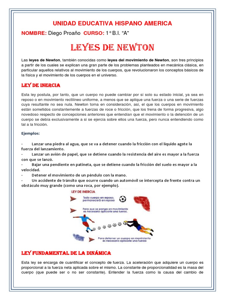 Explicación de las tres leyes de Newton sobre el movimiento de los ...