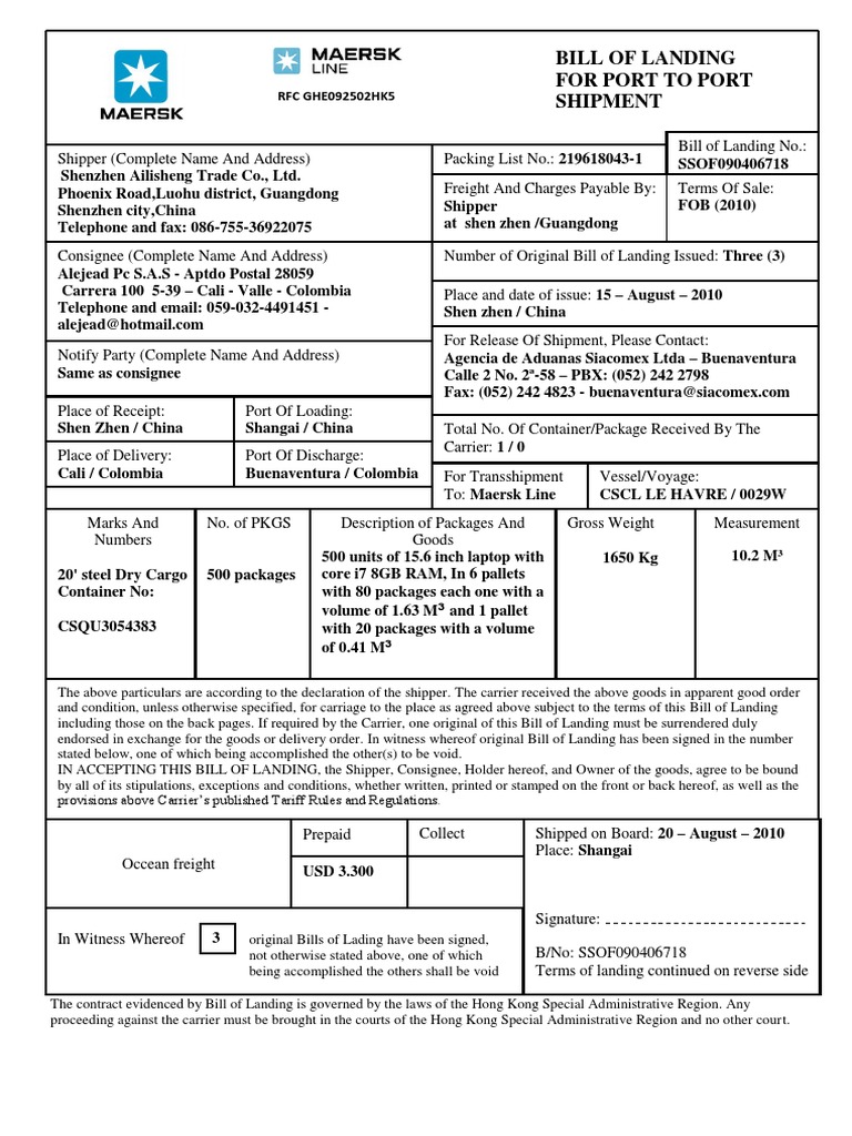 BL Lleno | PDF | Cargo | Common Carrier