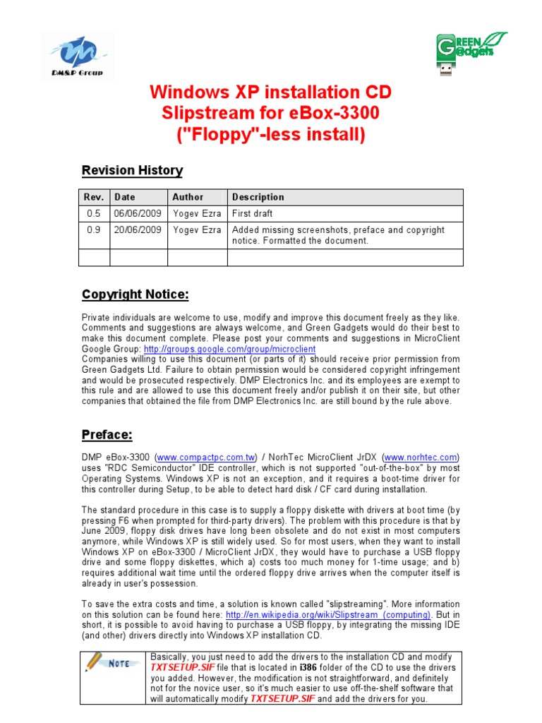 WinXP Installation CD Slipstream For Ebox-3300 | PDF | Floppy Disk ...