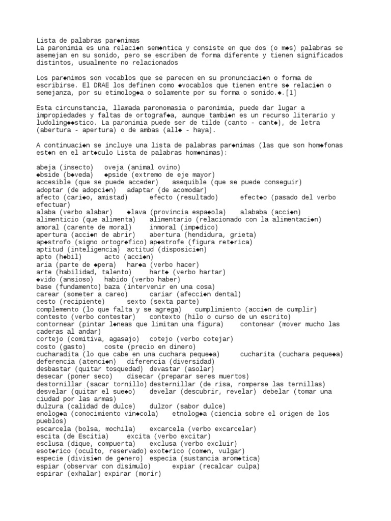 Lista de Palabras Paronimas | PDF | Semántica léxica