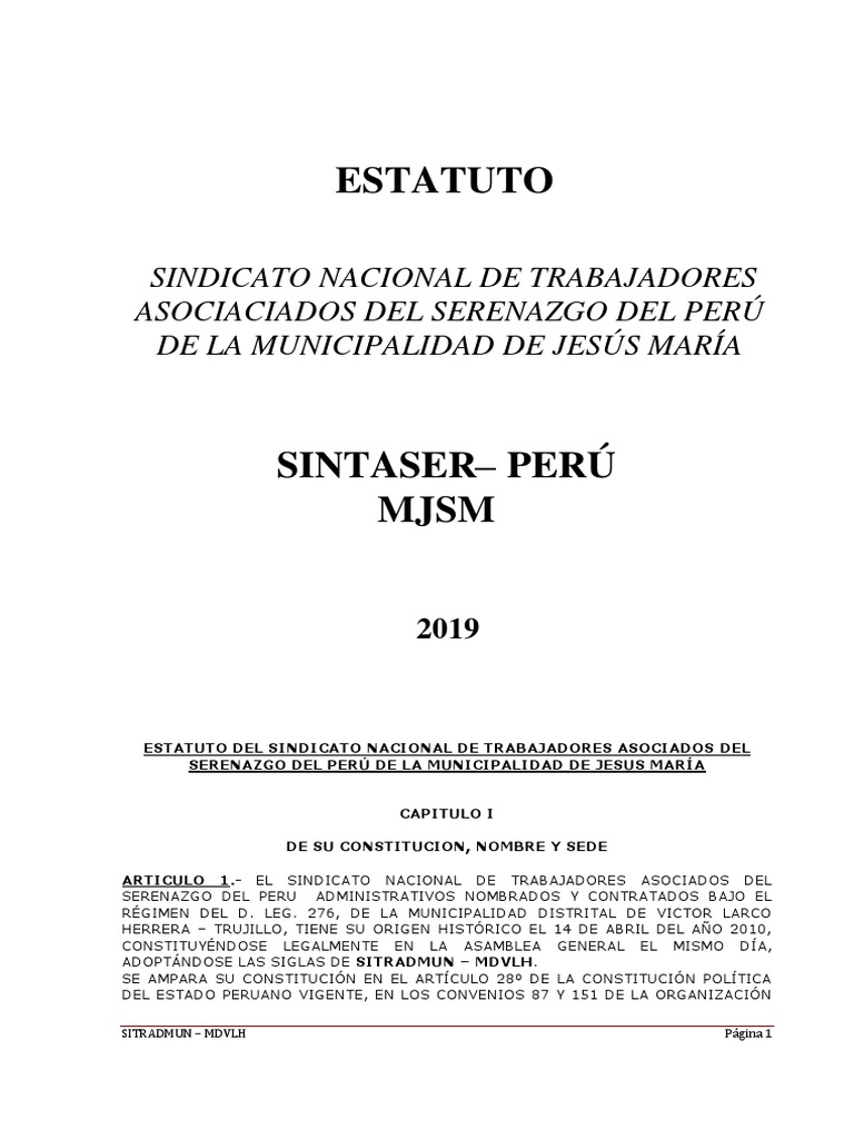Estatuto del SITRADMUN - MDVLH | PDF | Sindicato | Junta Directiva
