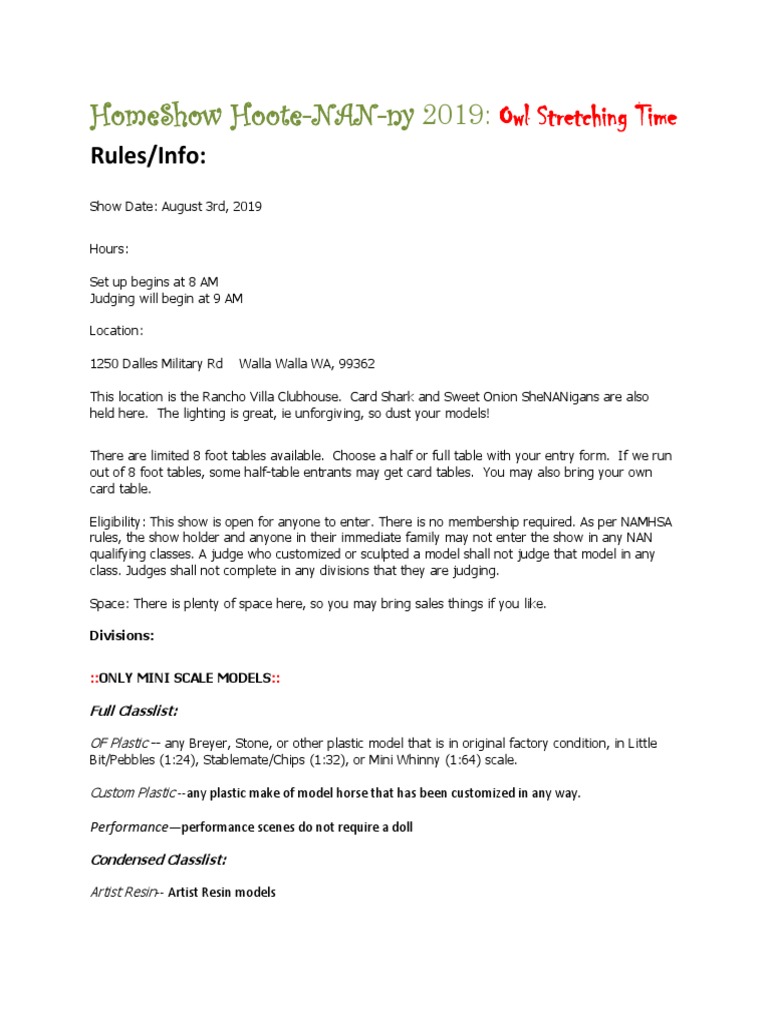 Homeshow 2019 Rules | PDF