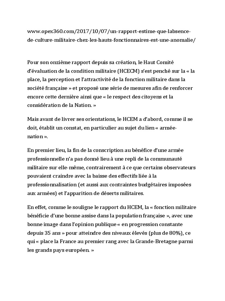 Rapport Culture Militaire | PDF | France | Gouvernement