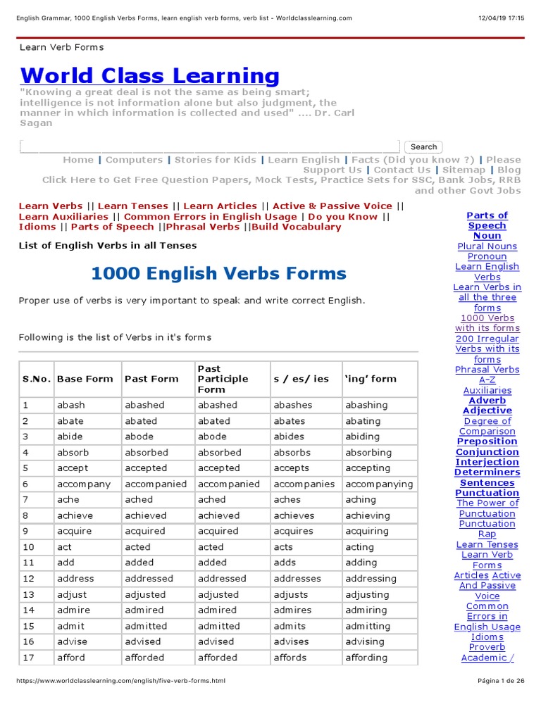 1000 English Verbs Forms | PDF | English Grammar | Semantic Units