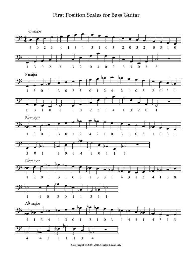 First Position Scales For Bass Guitar | PDF | Musical Instruments ...