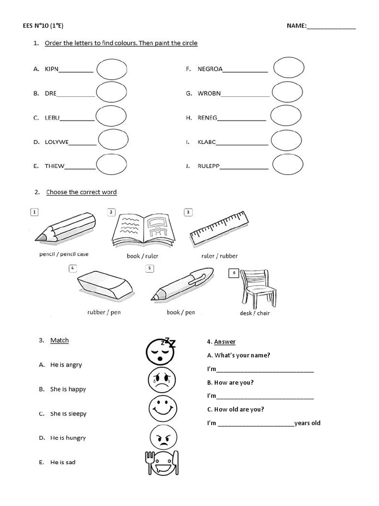 Colours, School Objects, Feelings | PDF