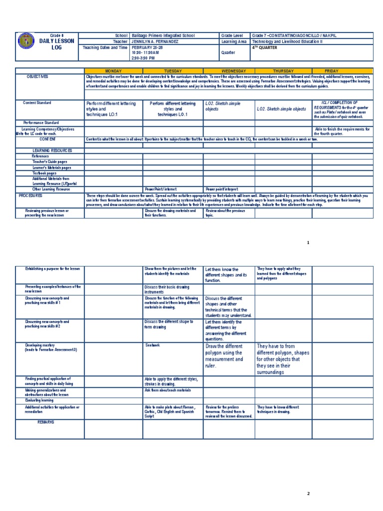 Daily Lesson LOG: Grade 8 | PDF | Educational Assessment | Learning