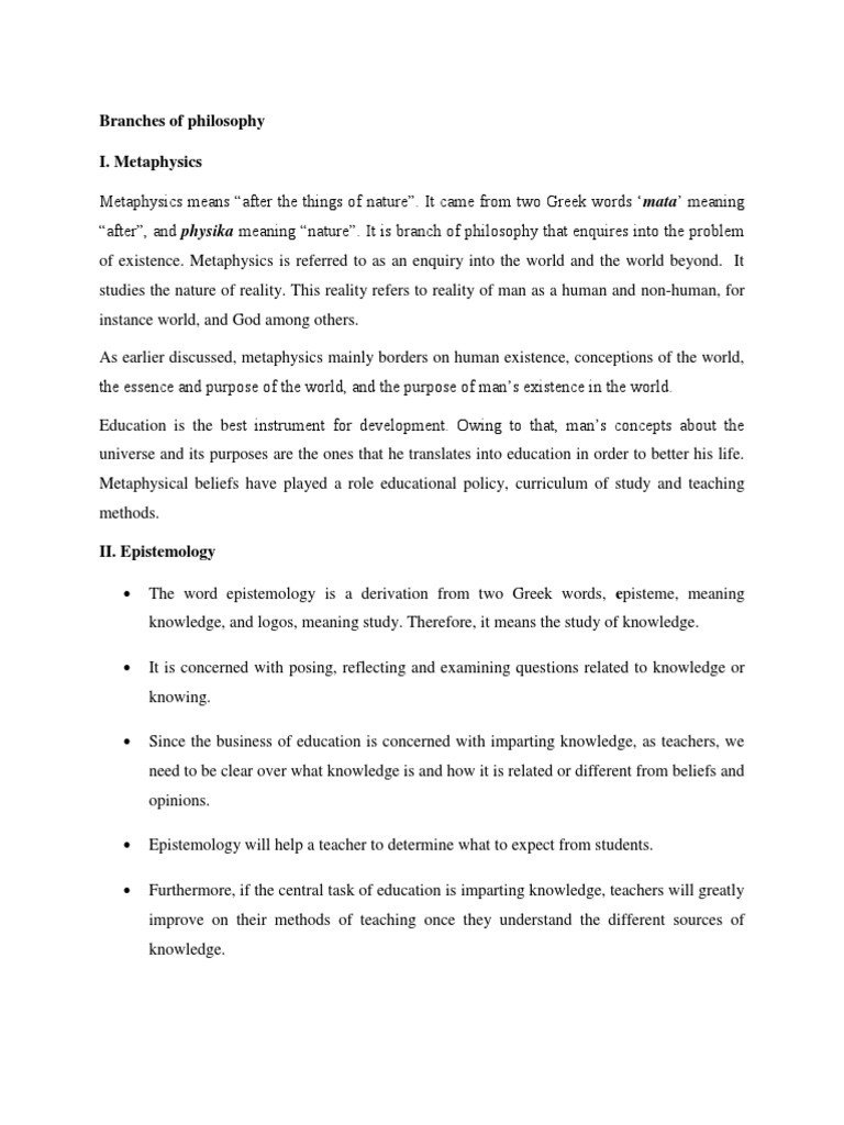 Branches of Philosophy I. Metaphysics | PDF | Pragmatism ...