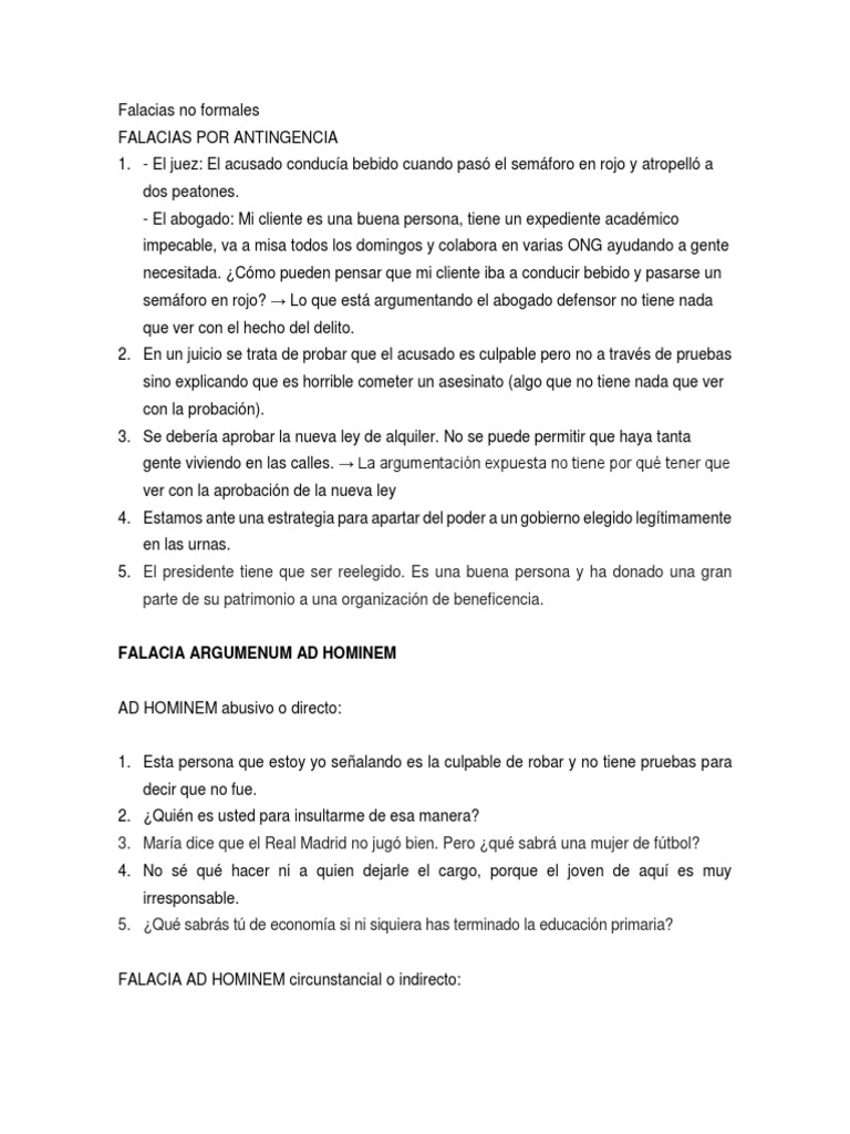 Falacias de Antingencia y Ad Hominem | PDF | Falacia | Naturaleza