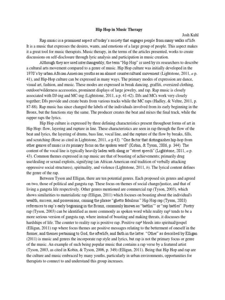 Synthesis Paper On The Use of Hip-Hop and Rap Music in Music Therapy ...