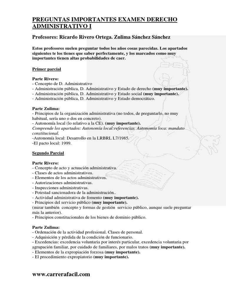 Examen Derecho Administrativo I: Preguntas clave | PDF