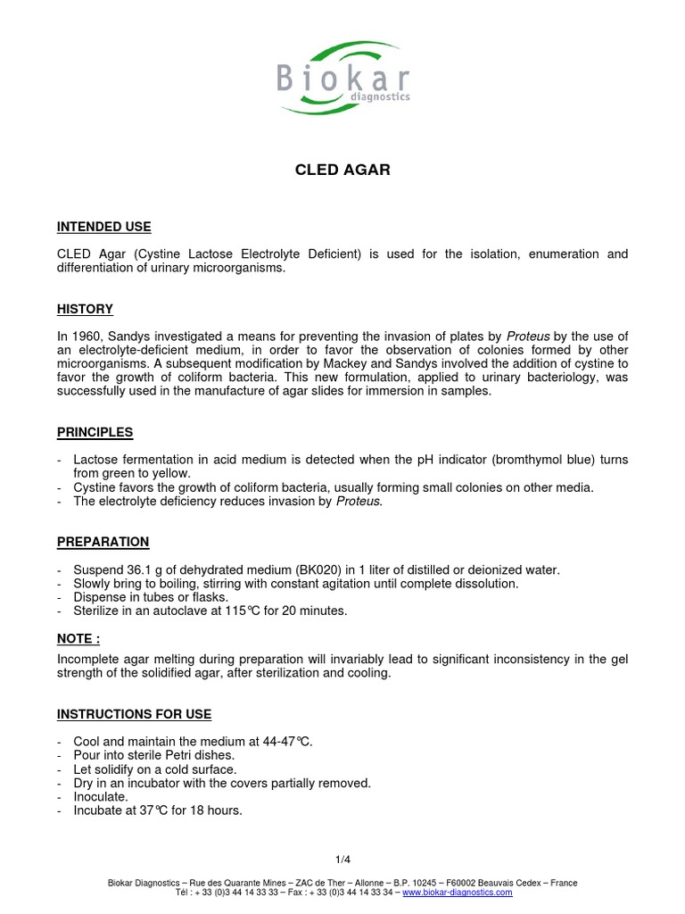 Cled Agar Tds Bk020 v6 | PDF | Agar | Microbiology