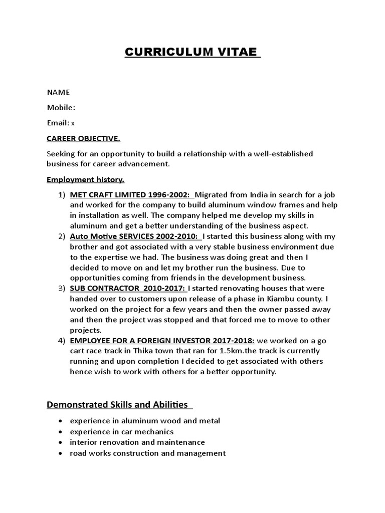 Curriculum Vitae: Career Objective | PDF