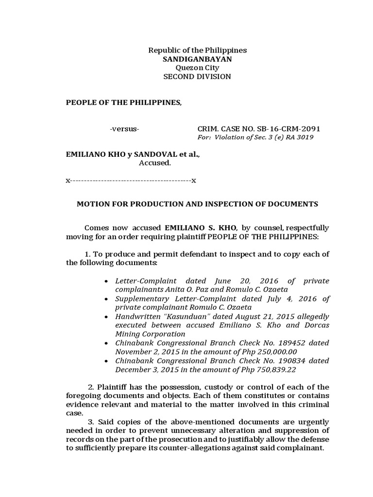 Motion for Document Production in Court | PDF | Criminal Procedure In ...