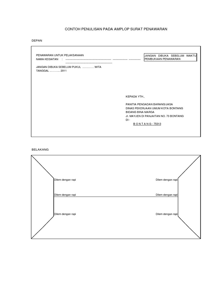 Contoh Penulisan Amplop Surat Penawaran | PDF