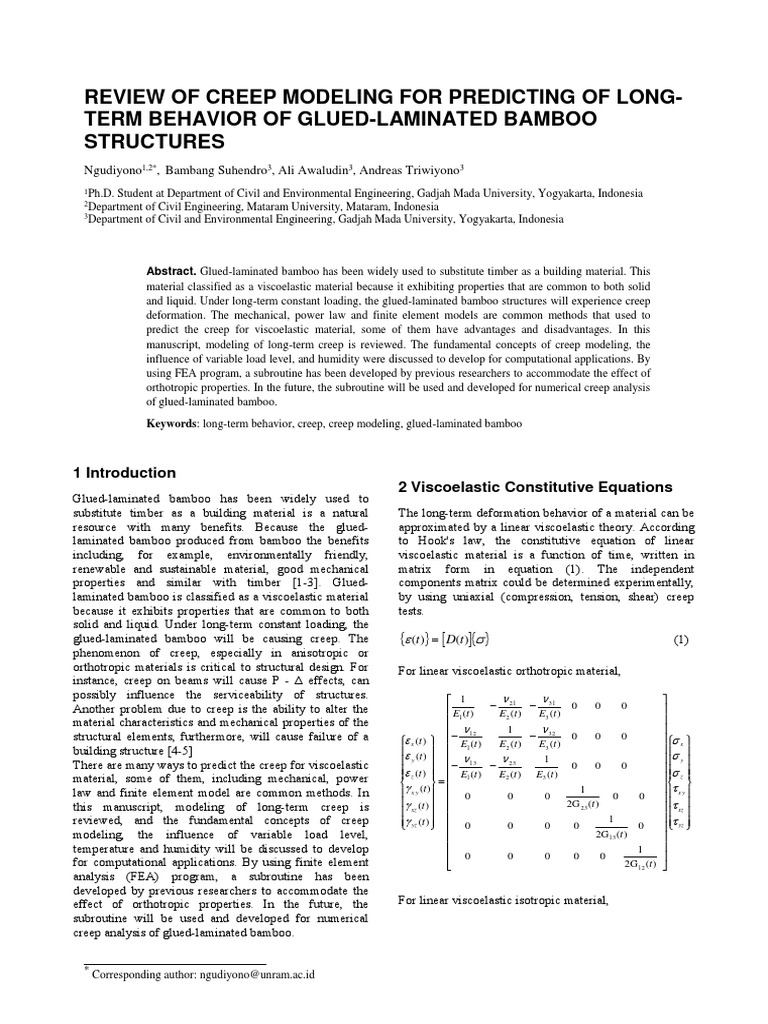 Review of Creep Modelling For Predicting Long-Term Behavior of Glued-Laminated Bamboo Structures ...